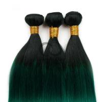 China Remy Human Hair Bundles Straight #T1B Green 10-28 Inch Machine Double Wefted Sew In Weave for sale
