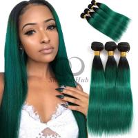 China Remy Human Hair Bundles Straight #T1B Green 10-28 Inch Machine Double Wefted Sew In Weave for sale