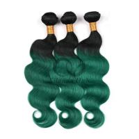 China Remy Human Hair Body Wave Bundles #T1B Green Brazilian Sew In Weave 10-28 Inch for sale