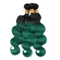 China Remy Human Hair Body Wave Bundles #T1B Green Brazilian Sew In Weave 10-28 Inch for sale