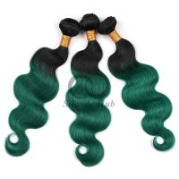 China Remy Human Hair Body Wave Bundles #T1B Green Brazilian Sew In Weave 10-28 Inch for sale