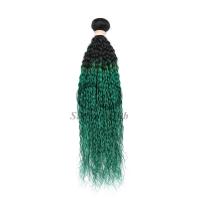 China T1B Green Kinky Curly Remy Human Hair Bundles 10-28 Inch Brazilian Sew In Weave for sale