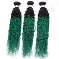 China T1B Green Kinky Curly Remy Human Hair Bundles 10-28 Inch Brazilian Sew In Weave for sale