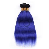 China T1B Blue Straight Remy Human Hair Bundles 10-28 Inch Brazilian Weave 3 Bundles for sale