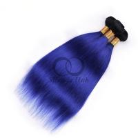 China T1B Blue Straight Remy Human Hair Bundles 10-28 Inch Brazilian Weave 3 Bundles for sale