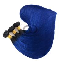 China T1B Blue Straight Remy Human Hair Bundles 10-28 Inch Brazilian Weave 3 Bundles for sale