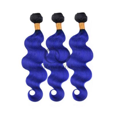 China T1B Blue Body Wave Remy Human Hair Bundles 10-28 Inch Brazilian Weave 3 Bundles for sale