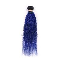 China T1B Blue Kinky Curly Remy Human Hair Bundles 10-28 Inch Brazilian Weave 3 Bundles for sale