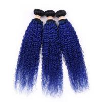 China T1B Blue Kinky Curly Remy Human Hair Bundles 10-28 Inch Brazilian Weave 3 Bundles for sale
