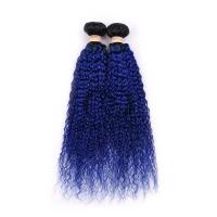 China T1B Blue Kinky Curly Remy Human Hair Bundles 10-28 Inch Brazilian Weave 3 Bundles for sale
