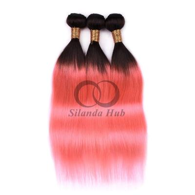 China Remy Human Hair Bundles Straight #T1B Pink Brazilian Weave 10-28 Inch 3 Bundles for sale