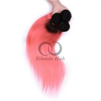 China Remy Human Hair Bundles Straight #T1B Pink Brazilian Weave 10-28 Inch 3 Bundles for sale