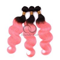 China T1B Pink Body Wave Remy Human Hair Bundles 10-28 Inch Brazilian Sew In Weave for sale
