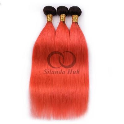 China T1B Orange Red Straight Remy Human Hair Bundles Brazilian Weave 10 to 28 Inch 3 Bundles for sale