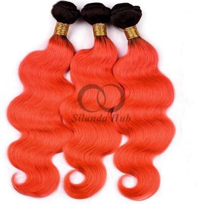 China Remy Human Hair Body Wave Bundles #T1B Orange Red Brazilian Weave 10-28 Inch for sale