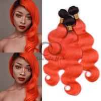 China Remy Human Hair Body Wave Bundles #T1B Orange Red Brazilian Weave 10-28 Inch for sale