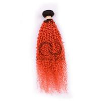 China T1B Orange Red Kinky Curly Remy Human Hair Bundles 10-28 Inch Brazilian Weave for sale