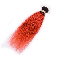 China T1B Orange Red Kinky Curly Remy Human Hair Bundles 10-28 Inch Brazilian Weave for sale