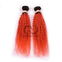 China T1B Orange Red Kinky Curly Remy Human Hair Bundles 10-28 Inch Brazilian Weave for sale