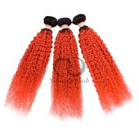 China T1B Orange Red Kinky Curly Remy Human Hair Bundles 10-28 Inch Brazilian Weave for sale
