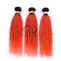 China T1B Orange Red Kinky Curly Remy Human Hair Bundles 10-28 Inch Brazilian Weave for sale