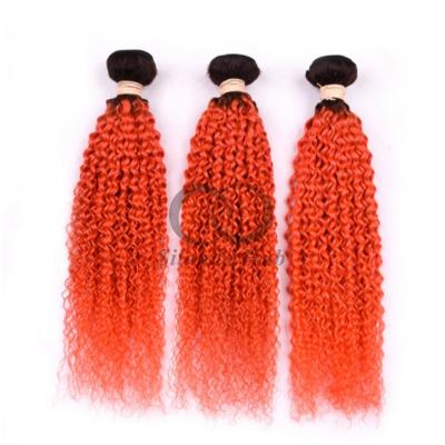 China T1B Orange Red Kinky Curly Remy Human Hair Bundles 10-28 Inch Brazilian Weave for sale