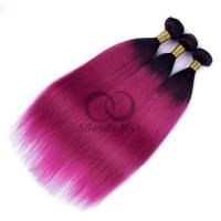 China T1B Rose Red Straight Remy Human Hair Bundles Brazilian Sew In Weave 10-28 Inch 3 Bundles for sale