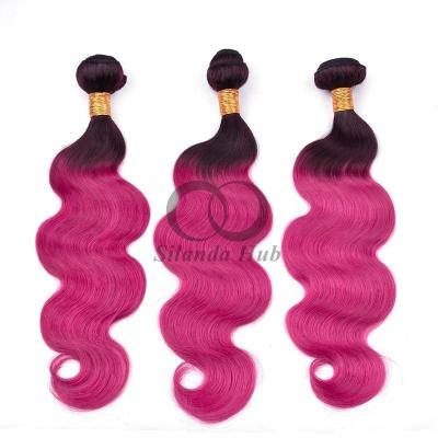 China Remy Human Hair Body Wave Bundles #T1B Rose Red 10-28 Inch Brazilian Weave 3 Bundles for sale
