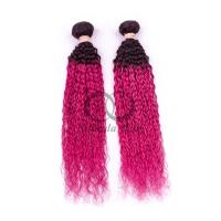 China T1B Rose Red Kinky Curly Remy Human Hair Bundles 10-28 Inch Brazilian Weave for sale