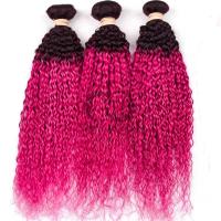 China T1B Rose Red Kinky Curly Remy Human Hair Bundles 10-28 Inch Brazilian Weave for sale