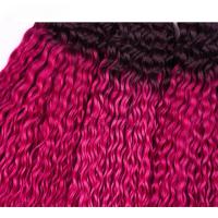 China T1B Rose Red Kinky Curly Remy Human Hair Bundles 10-28 Inch Brazilian Weave for sale