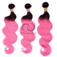 China T1B Pink Body Wave Remy Human Hair Bundles 3 Bundles Per Set 10-28 Inch Brazilian Sew In Weave for sale