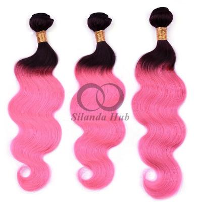 China T1B Pink Body Wave Remy Human Hair Bundles 3 Bundles Per Set 10-28 Inch Brazilian Sew In Weave for sale