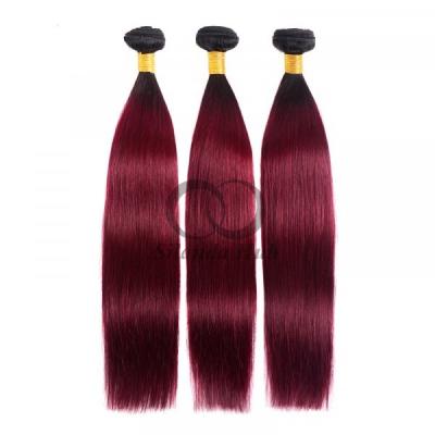 China T1B Burgundy Straight Remy Human Hair Bundles 10-28 Inch Brazilian Sew In Weave 3 Bundles for sale