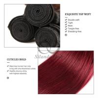 China T1B Burgundy Straight Remy Human Hair Bundles 10-28 Inch Brazilian Sew In Weave 3 Bundles for sale