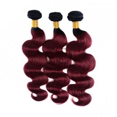 China T1B Burgundy Body Wave Remy Human Hair Bundles 10-28 Inch Brazilian Sew In Weave for sale