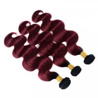 China T1B Burgundy Body Wave Remy Human Hair Bundles 10-28 Inch Brazilian Sew In Weave for sale