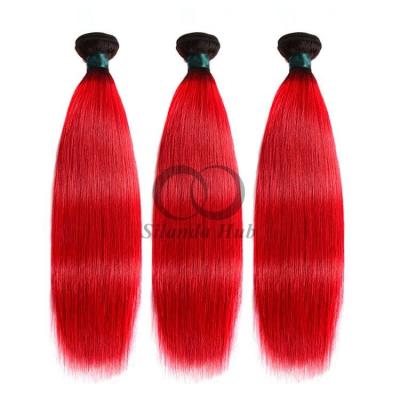 China T1B Red Straight Remy Human Hair Bundles Sew In Weave Brazilian 3 Bundles 10-28 Inch for sale