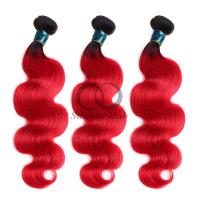 China Remy Human Hair Body Wave Bundles 10-28 Inch Brazilian Sew In Weave #T1B Red for sale