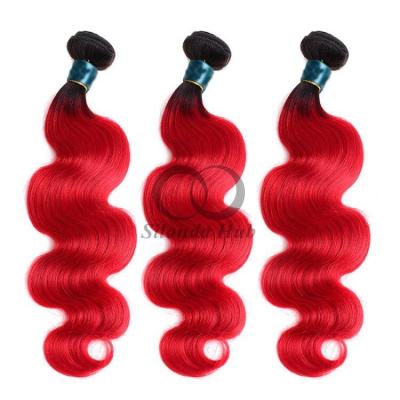 China Remy Human Hair Body Wave Bundles 10-28 Inch Brazilian Sew In Weave #T1B Red for sale