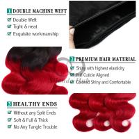 China Remy Human Hair Body Wave Bundles 10-28 Inch Brazilian Sew In Weave #T1B Red for sale