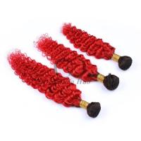 China T1B Red Deep Wave Remy Human Hair Bundles Brazilian Sew In Weave 10 to 28 Inch for sale