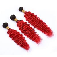 China T1B Red Deep Wave Remy Human Hair Bundles Brazilian Sew In Weave 10 to 28 Inch for sale