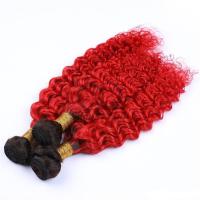 China T1B Red Deep Wave Remy Human Hair Bundles Brazilian Sew In Weave 10 to 28 Inch for sale