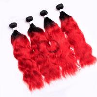 China T1B Red Natural Wave Remy Human Hair Bundles Brazilian Sew In Weave 10-28 Inch 3 Bundles for sale