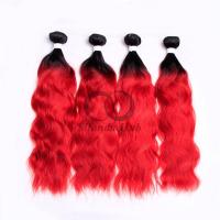 China T1B Red Natural Wave Remy Human Hair Bundles Brazilian Sew In Weave 10-28 Inch 3 Bundles for sale