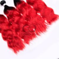 China T1B Red Natural Wave Remy Human Hair Bundles Brazilian Sew In Weave 10-28 Inch 3 Bundles for sale