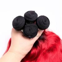 China T1B Red Natural Wave Remy Human Hair Bundles Brazilian Sew In Weave 10-28 Inch 3 Bundles for sale