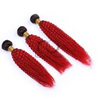 China T1B Red Kinky Curly Remy Human Hair Bundles 10-28 Inch Brazilian Sew In Weave 3 Bundles Set for sale