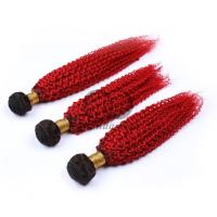 China T1B Red Kinky Curly Remy Human Hair Bundles 10-28 Inch Brazilian Sew In Weave 3 Bundles Set for sale